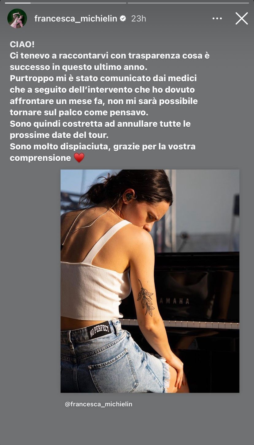 Francesca Michelin, stop ai concerti. "Ho dolori addominali che sono ...